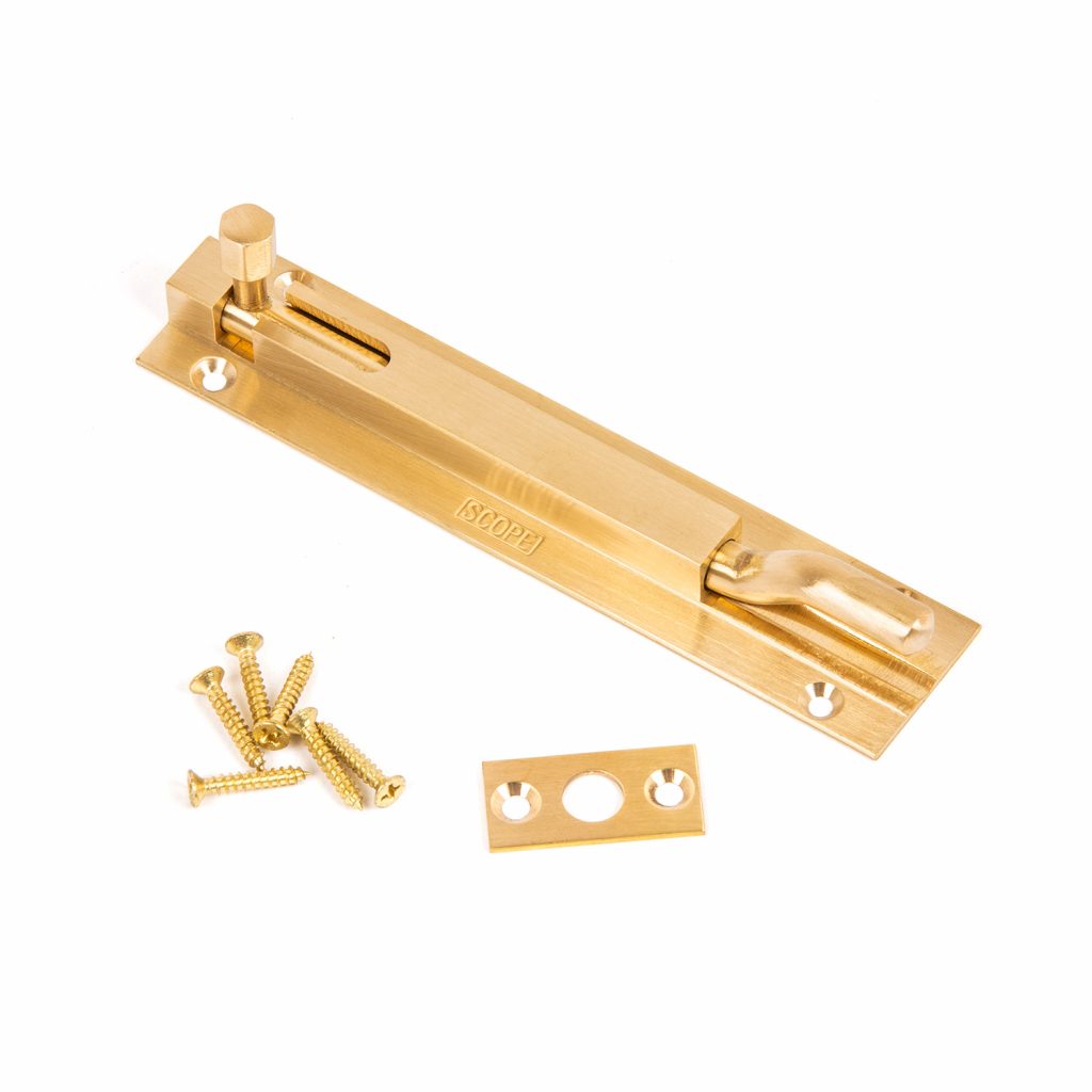 Necked Barrel Bolt Heavy Duty Brass Shoot With Screws Satin Brass ...